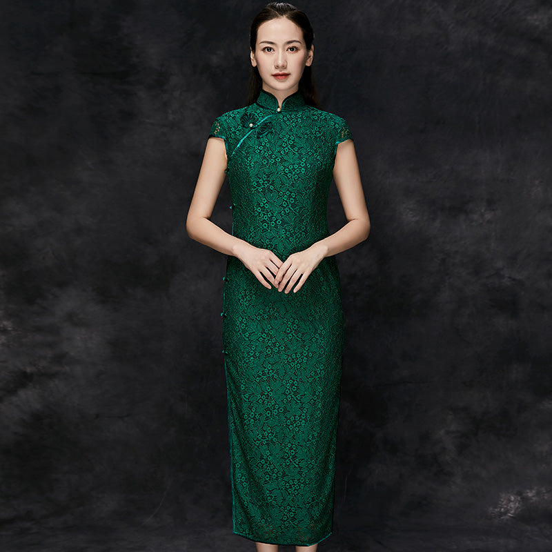 Cap Sleeve Floral Lace Bodycon Cheongsam Chinese Evening Dress – IDREAMMART
