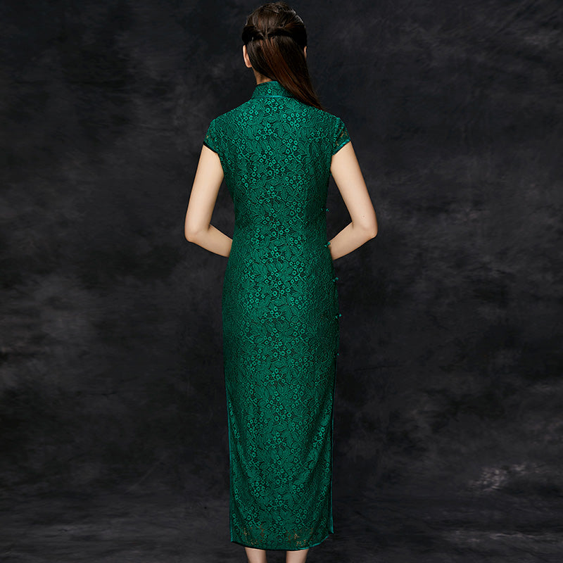 Cap Sleeve Floral Lace Bodycon Cheongsam Chinese Evening Dress – IDREAMMART