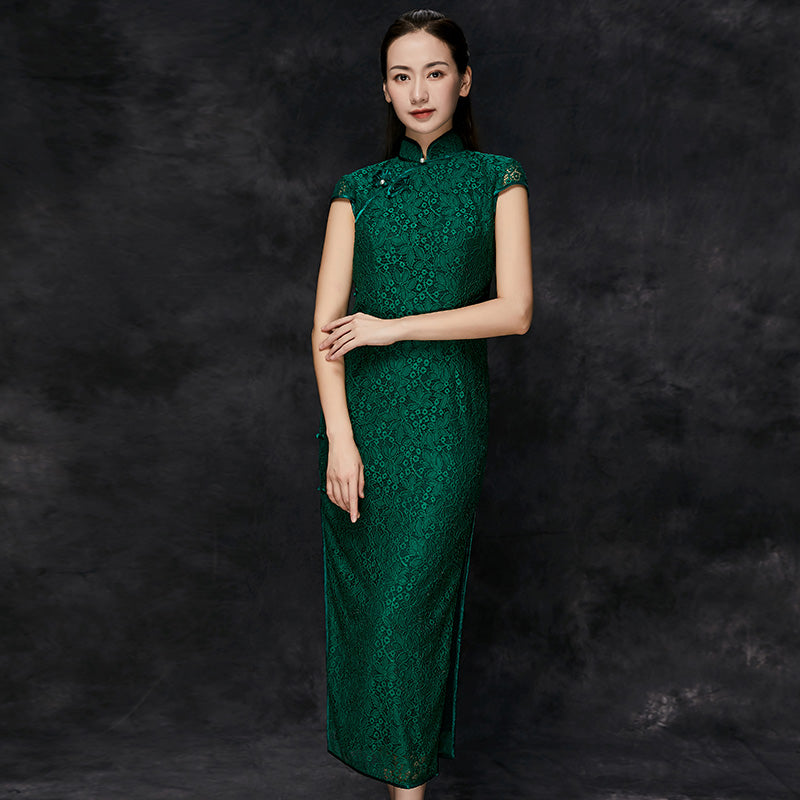 Cap Sleeve Floral Lace Bodycon Cheongsam Chinese Evening Dress – IDREAMMART