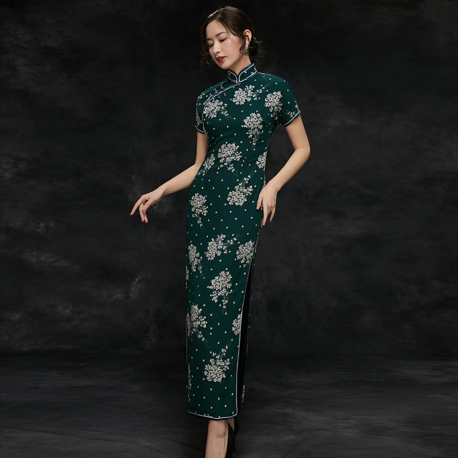 Short Sleeve Long Floral Cheongsam Traditional Qipao Dress – IDREAMMART