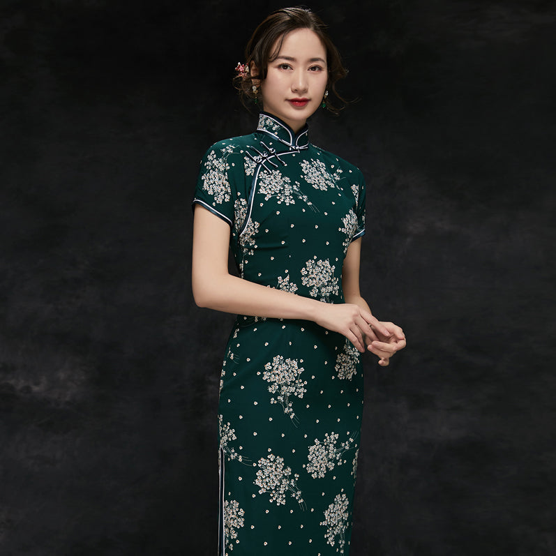 Short Sleeve Long Floral Cheongsam Traditional Qipao Dress – IDREAMMART