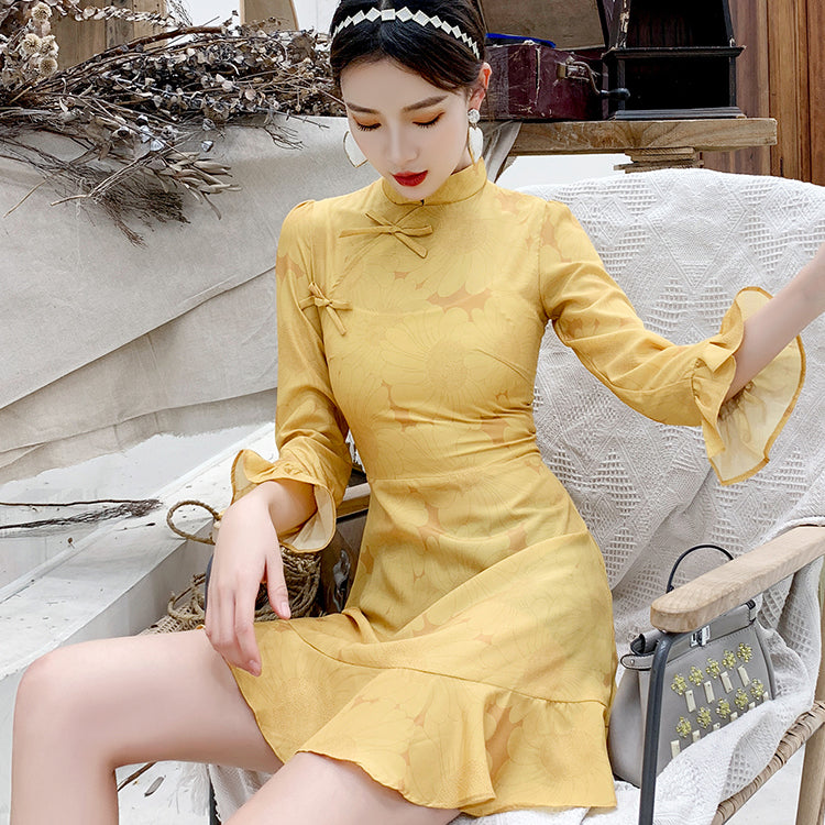 Mandarin Sleeve Knee Length Bodycon Chinese Dress – IDREAMMART