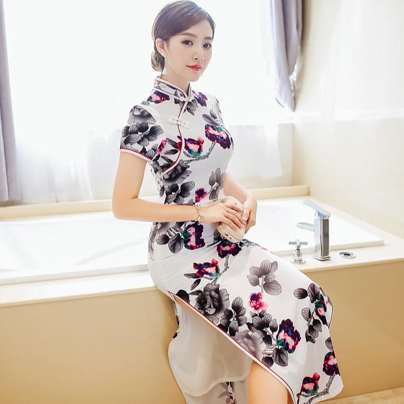 Floral Silk Bodycon Retro Cheongsam Chinese Dress Day Dress – IDREAMMART