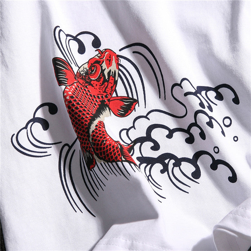 100% Cotton Round Neck Fish Print Chinese T-shirt – IDREAMMART
