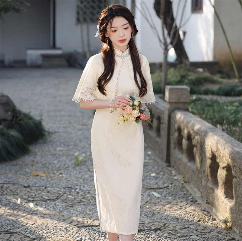 Stunning and Graceful Two-Piece Set of Cheongsam Dress and Shawl in Co ...