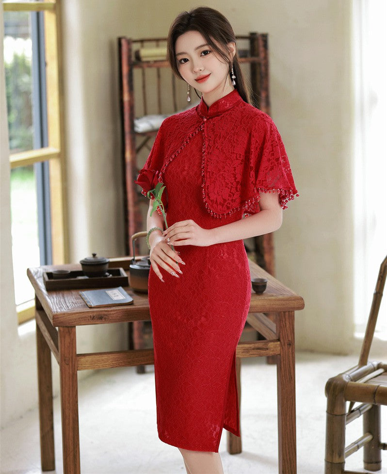 Stunning and Graceful Two-Piece Set of Cheongsam Dress and Shawl in Co ...