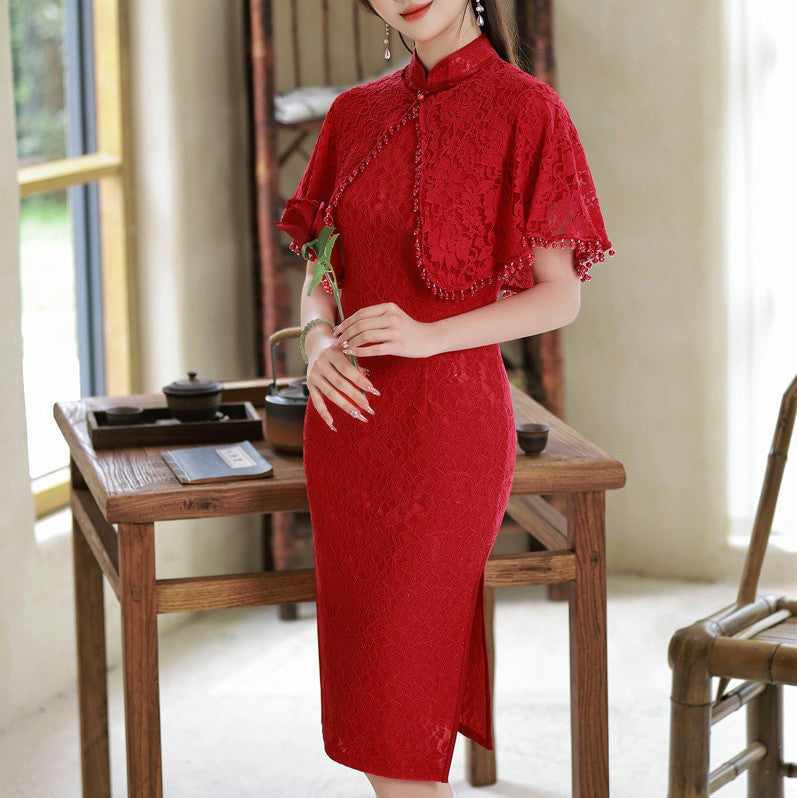 Stunning and Graceful Two-Piece Set of Cheongsam Dress and Shawl in Co ...