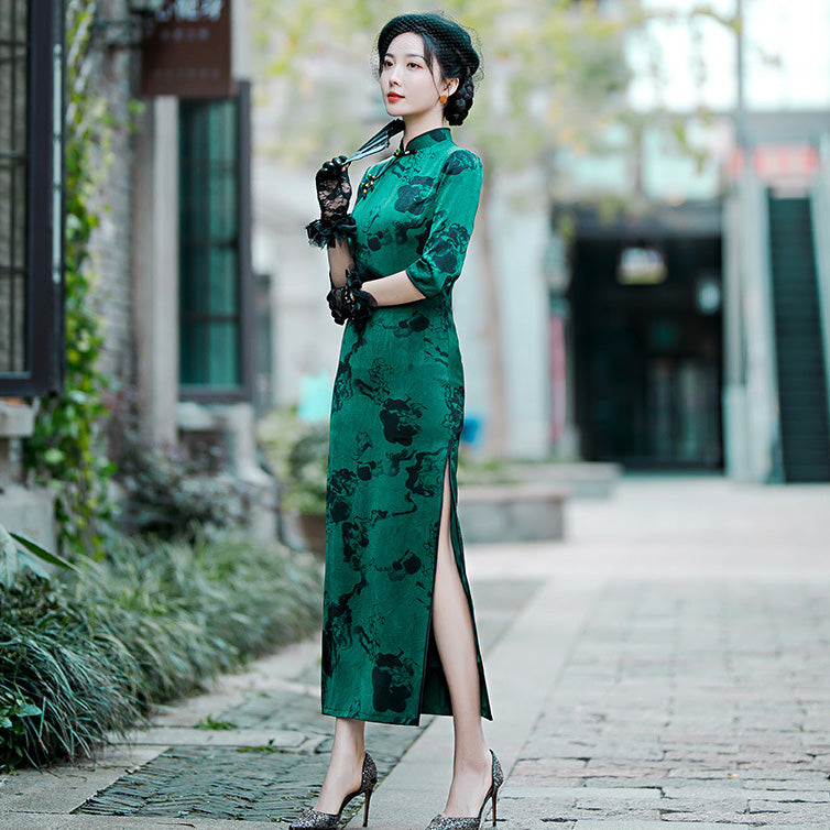 Floral Silk Blend Full Length Cheongsam Mother Dress – IDREAMMART