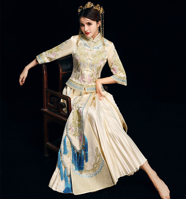 Floral Embroidery Mandarin Sleeve Traditional Chinese Wedding Suit wit ...