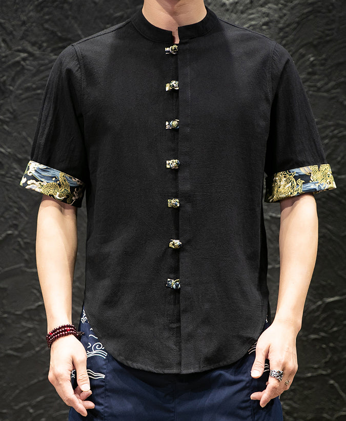 Mandarin Collar Half Sleeve Signature Cotton Chinese Style T-shirt ...