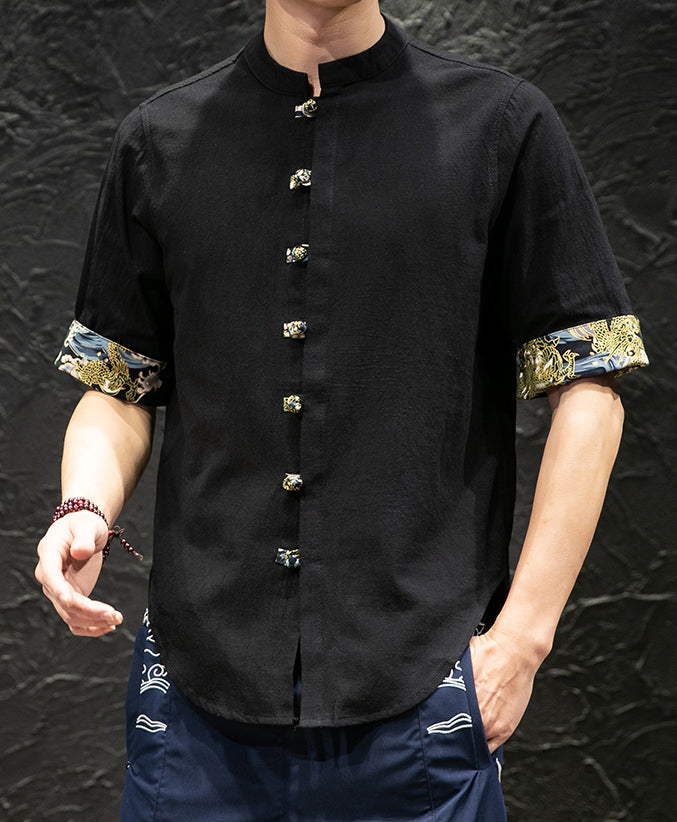 Mandarin Collar Half Sleeve Signature Cotton Chinese Style T-shirt ...
