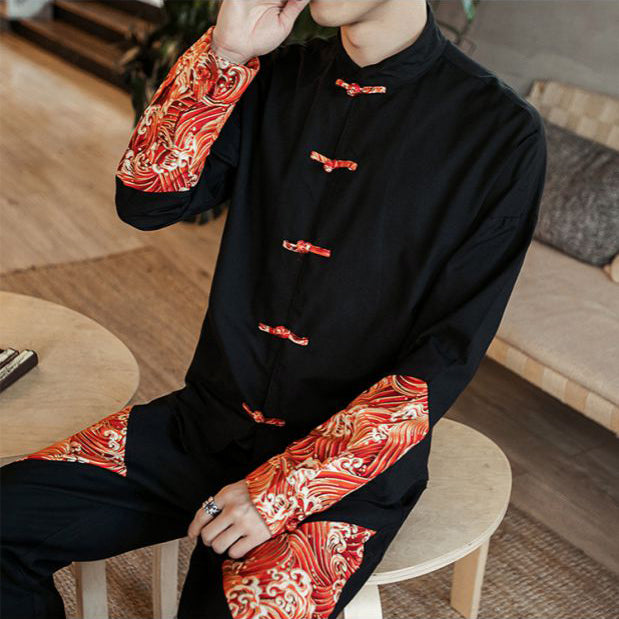 Long Sleeve Colorblock Signature Cotton Chinese Shirt – IDREAMMART