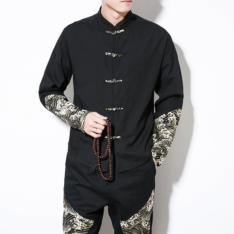 Long Sleeve Colorblock Signature Cotton Chinese Shirt – IDREAMMART