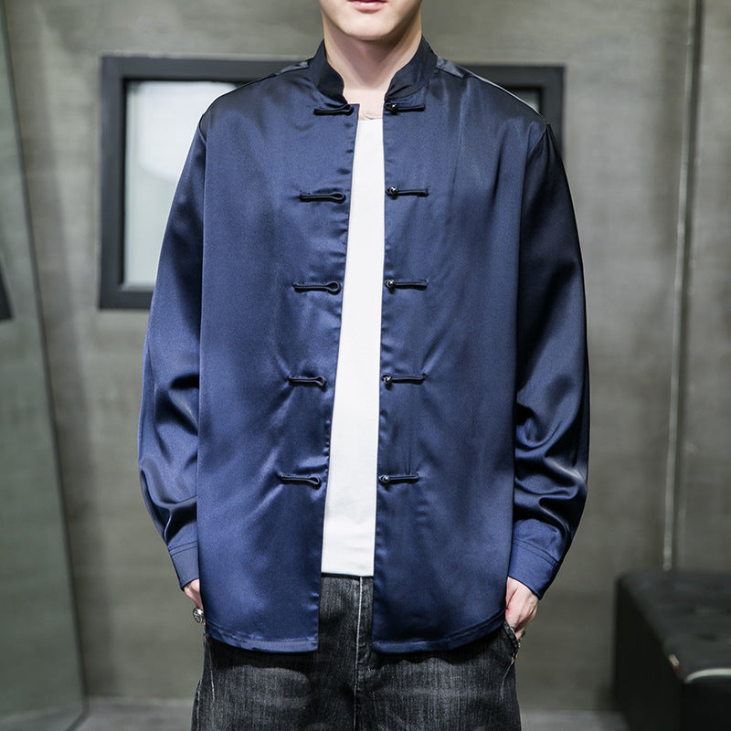 Handmade Silk Tang Suit Shirt with Stand Collar and Plate Buckle ...