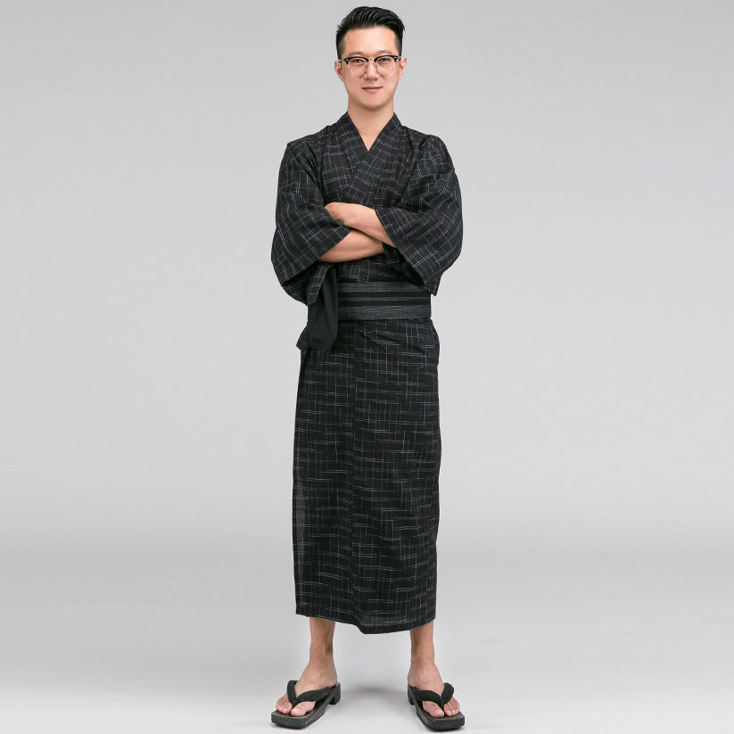Plaids & Checks Pattern Traditional Japanese Kimono Retro Samurai Robe ...