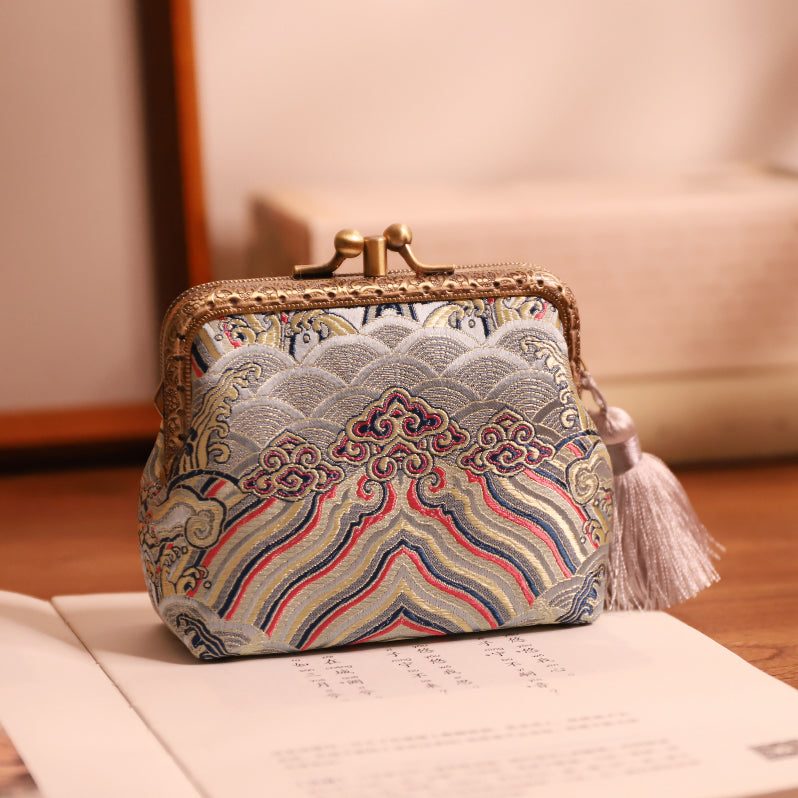 Auspicious Clouds Pattern Multi-Level Brocade Chinese Purse Wallet ...