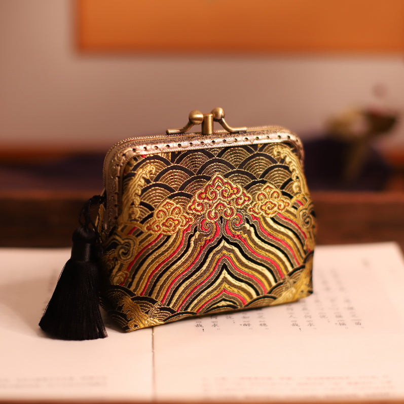 Auspicious Clouds Pattern Multi-Level Brocade Chinese Purse Wallet ...