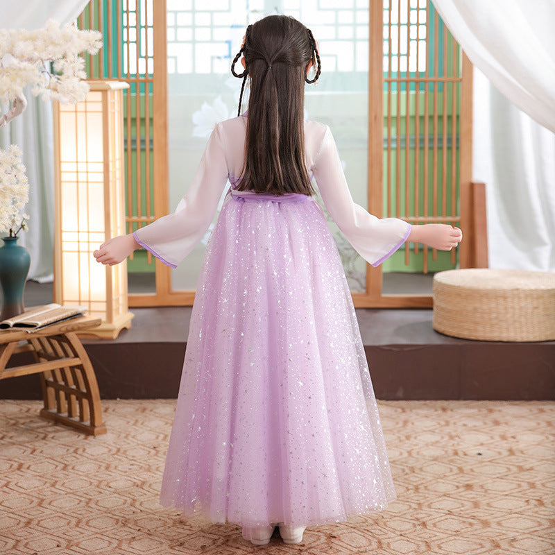 Trumpet Sleeve Floral Embroidery Girl's Han Chinese Costume Princess D ...