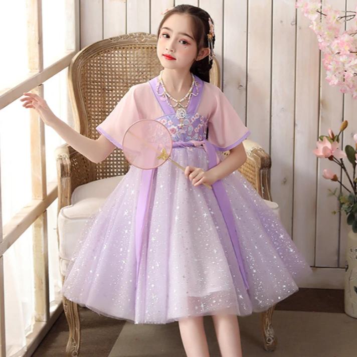 Trumpet Sleeve Knee-length Girl's Han Chinese Costume Princess Dress ...