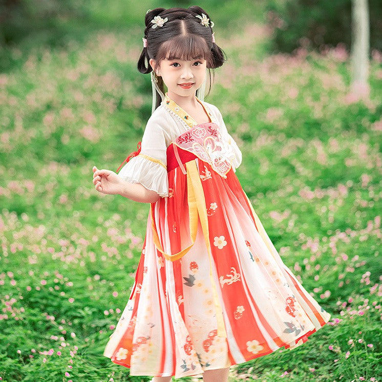 Kyuubi Kitsune Embroidery Girl's Han Chinese Costume Princess Dress ...