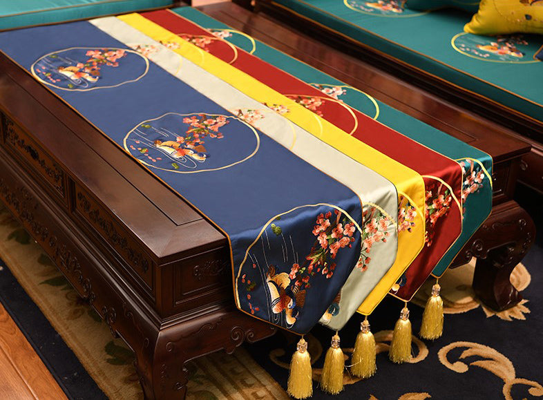 Mandarin Duck Embroidery Brocade Oriental Table Runner Table Cloth ...