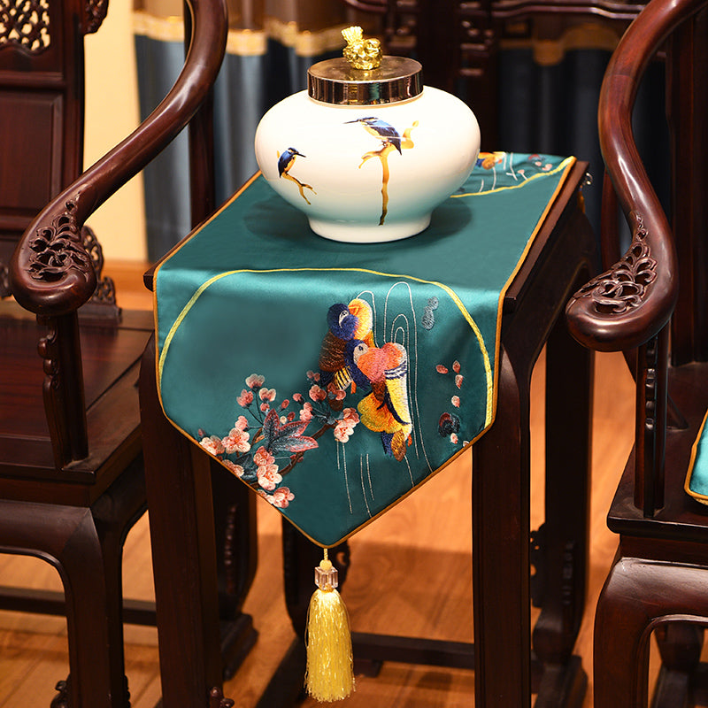 Mandarin Duck Embroidery Brocade Oriental Table Runner Table Cloth ...