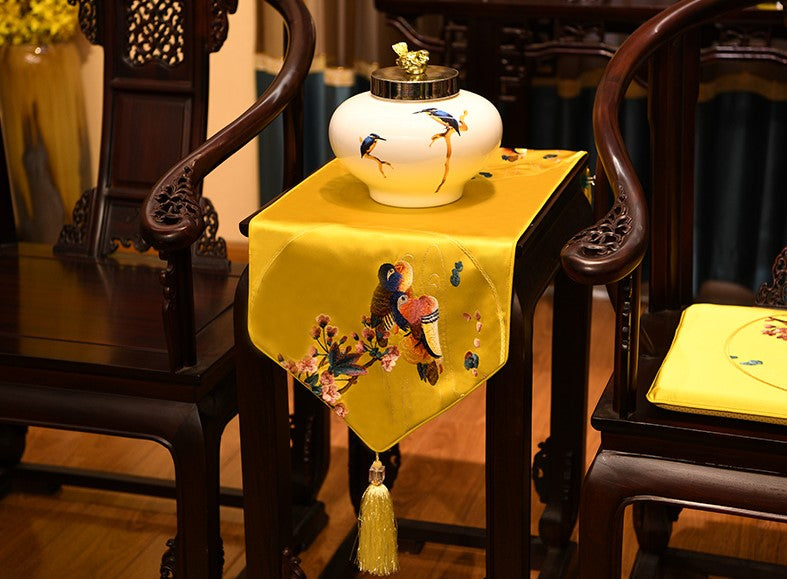 Mandarin Duck Embroidery Brocade Oriental Table Runner Table Cloth ...