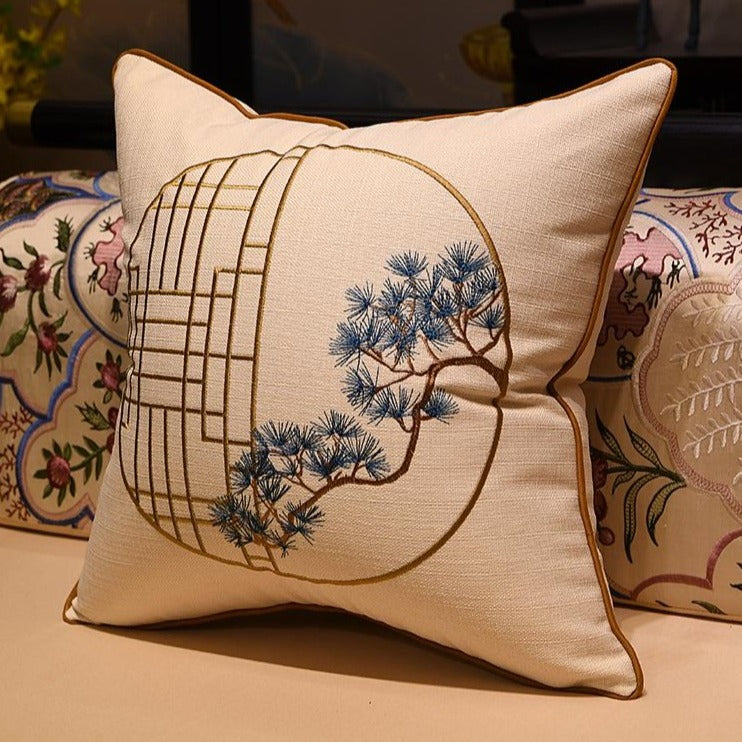 Pine Embroidery Linen Traditional Chinese Cushion Covers – IDREAMMART