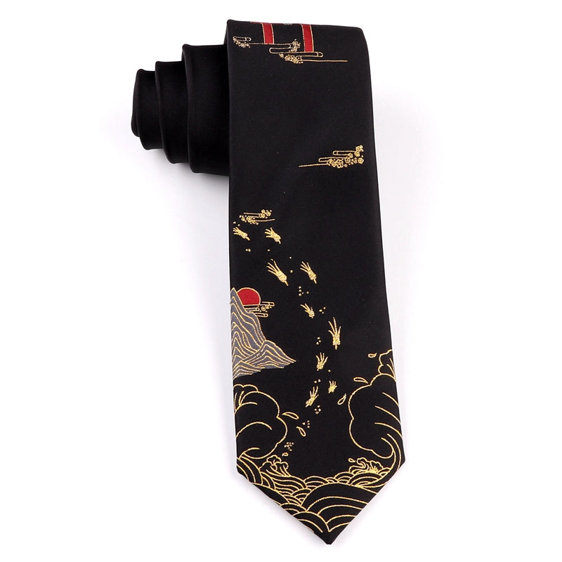 Japanese Landscape Painting Pattern Oriental Style Gentleman Necktie ...