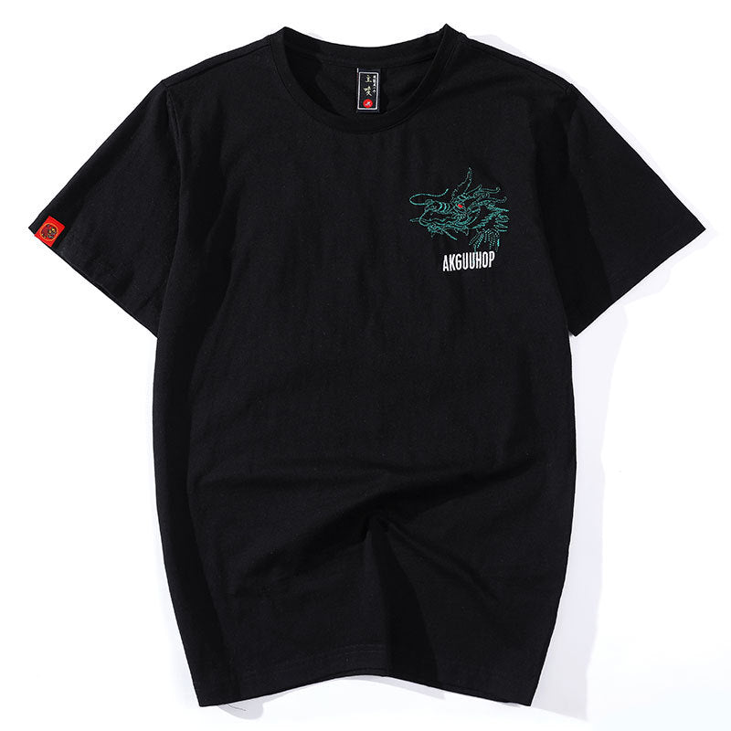 Chinese Dragon Embroidery 100% Cotton Short Sleeve Unisex T-shirt ...
