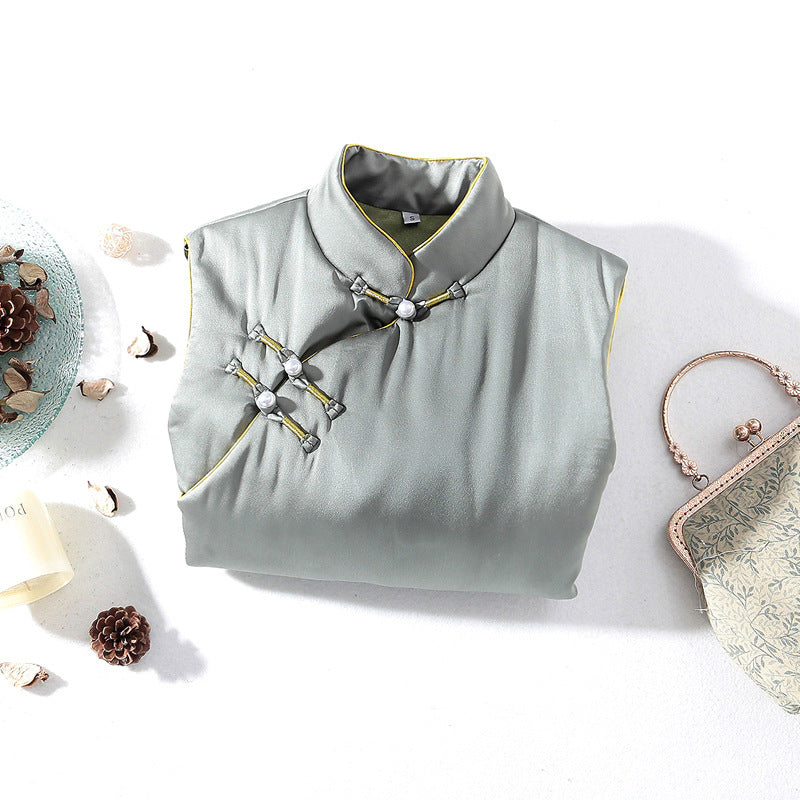 Cheongsam Top Retro Chinese Wadded Waistcoat Vest with Lace Edge ...