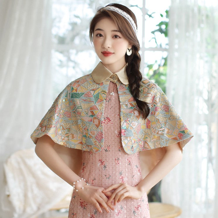 Cheongsam Matched Lapel Collar Floral Lace Shawl Cloak Bolero Jacket ...