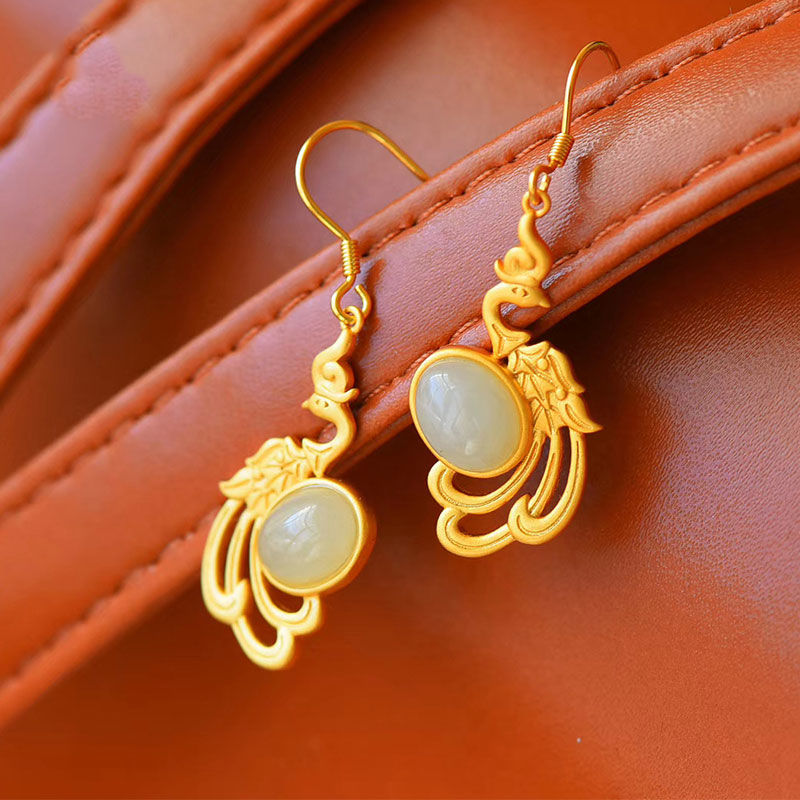 Gilding Peacock & White Jade Chinese Style Earrings – IDREAMMART