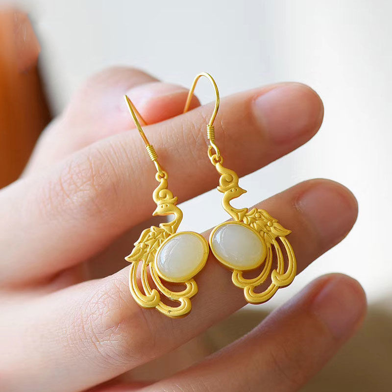 Gilding Peacock & White Jade Chinese Style Earrings – IDREAMMART