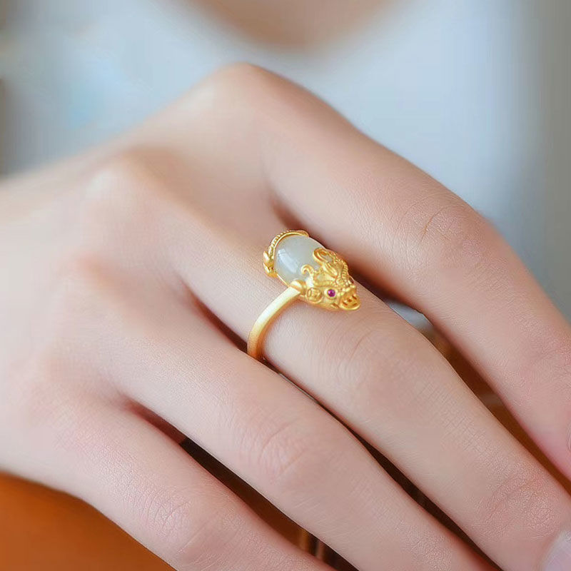 Gilding Pi Xiu White Jade Chinese Style Gilding Silver Ring – IDREAMMART