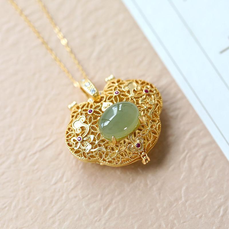 Exquisite Hetian Jade Necklace with Auspicious Ruyi and Clouds Carved ...