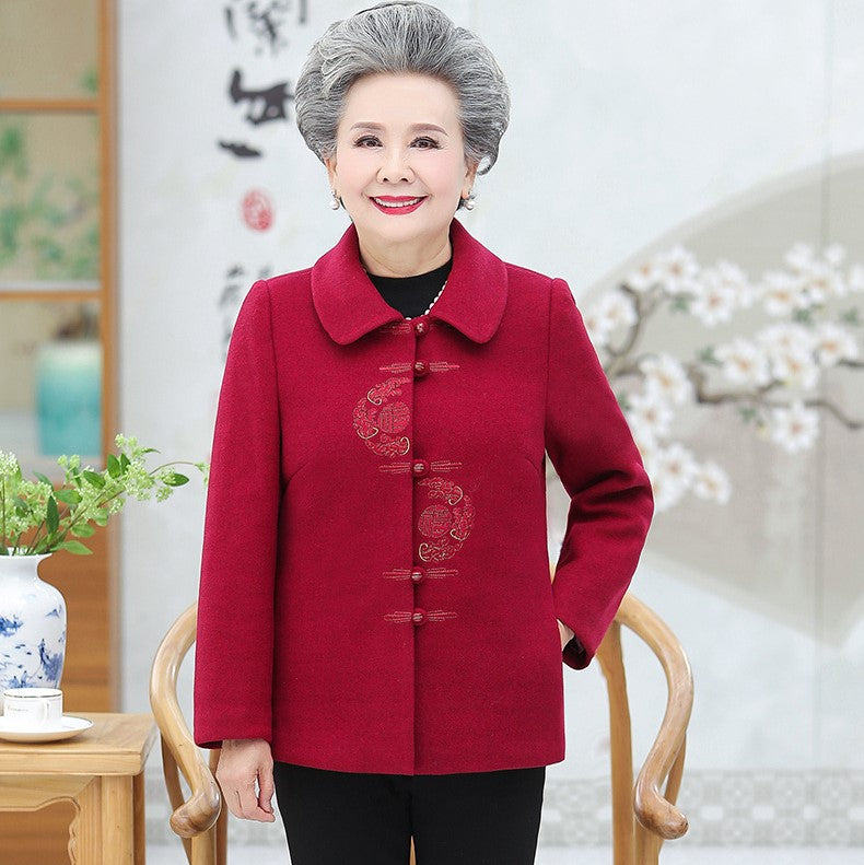 Lapel Collar Auspicious Embroidery Woolen Tang Suit Traditional Chines ...
