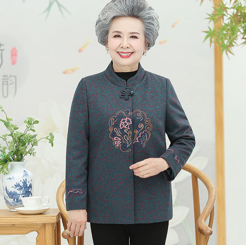 Mandarin Collar Floral Embroidery Woolen Tang Suit Traditional Chinese ...