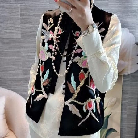 Mandarin Collar Floral Embroidery Silk Chinese Style Waistcoat Vest ...